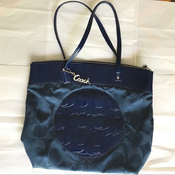 Coach | Bags | Coach Signature Navy Blue Laura Tote Bag | Poshmark